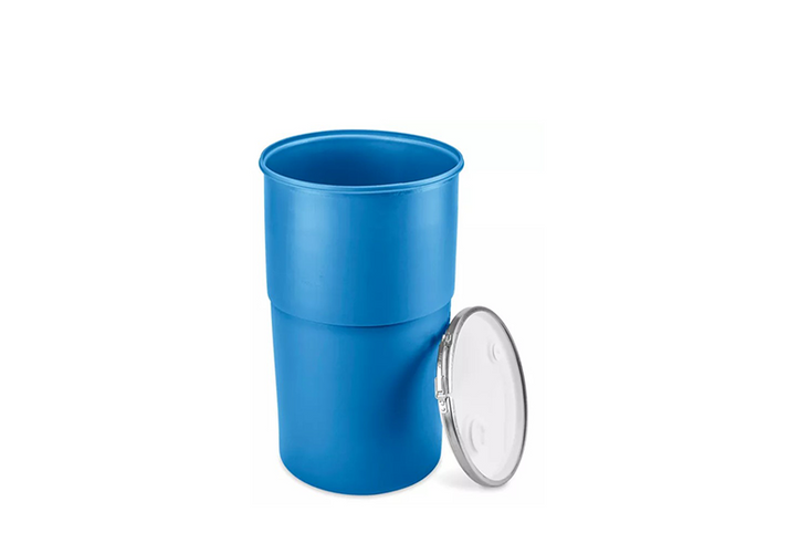 Plastic Drum with Lid - 15 Gallon, Open Top, Blue - SCI Containers